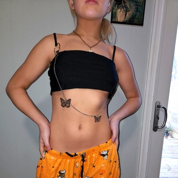 Dolls Kill | Tops | Nwt Dolls Kill Sexy Black Silver Butterfly Chain Crop Top | Poshmark
